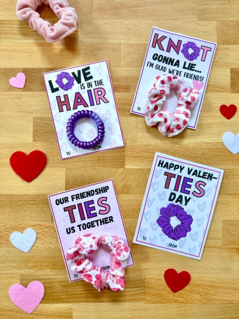 Hair Tie Valentines - Cute Printable Valentine Cards for Girls