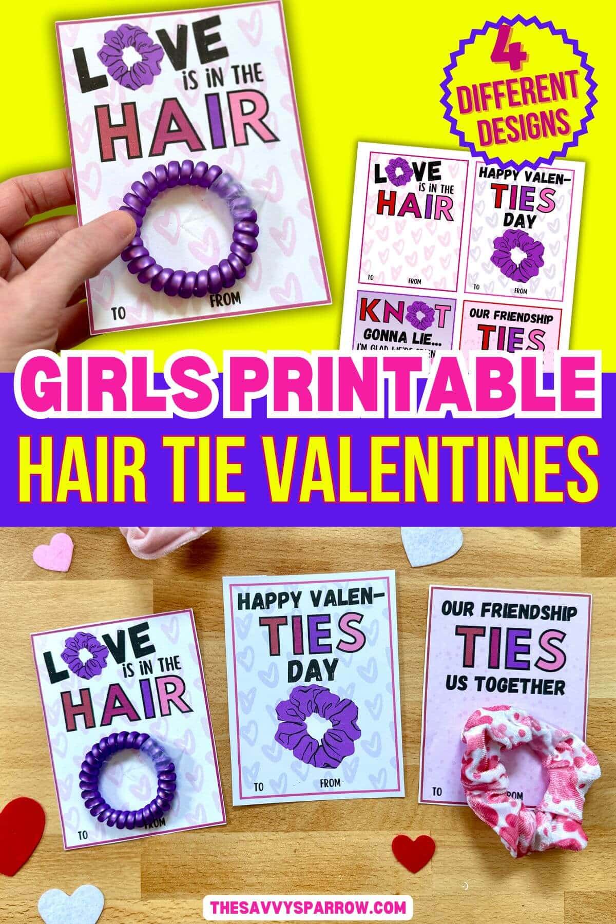 Hair Tie Valentines - Cute Printable Valentine Cards for Girls
