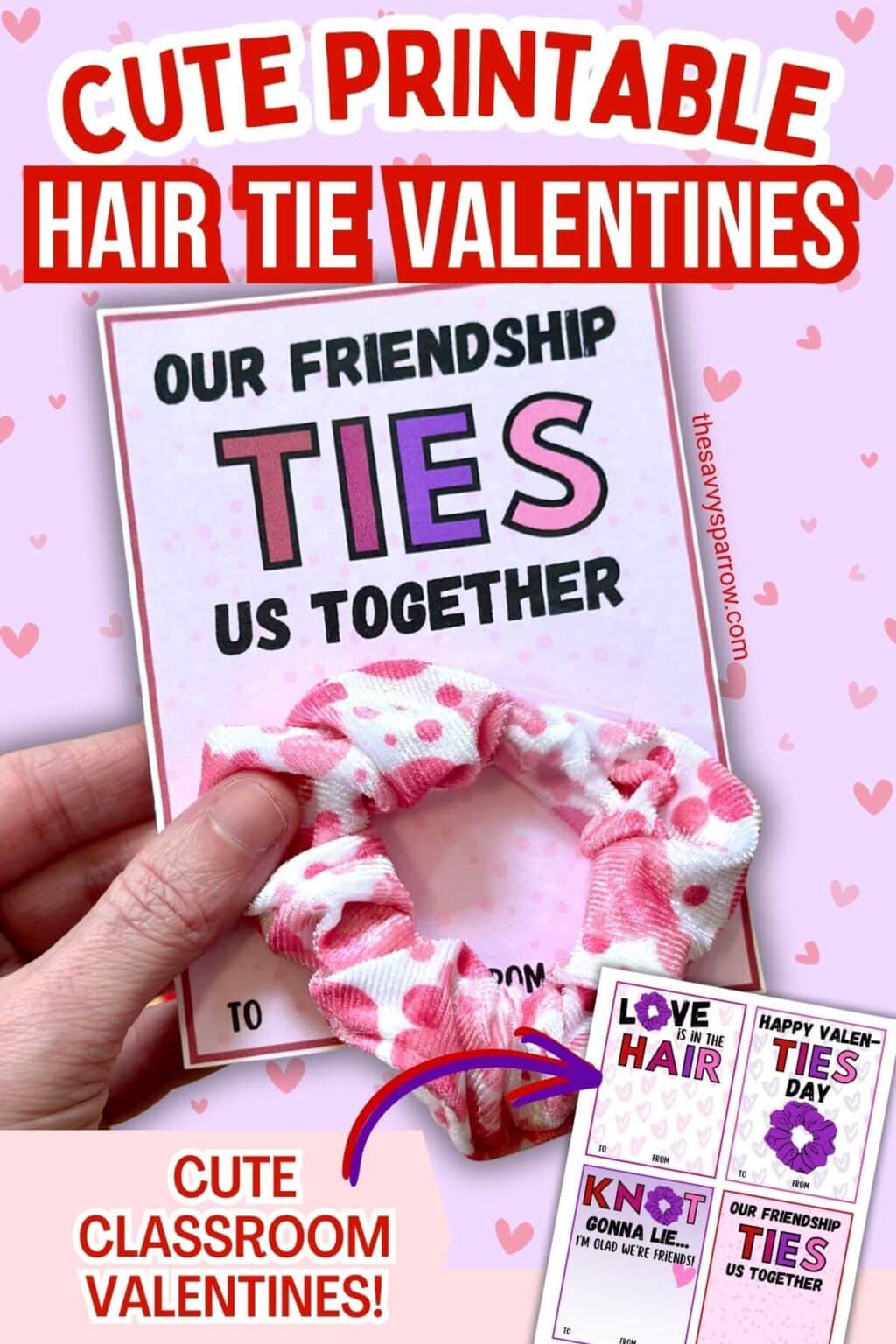 Hair Tie Valentines - Cute Printable Valentine Cards for Girls