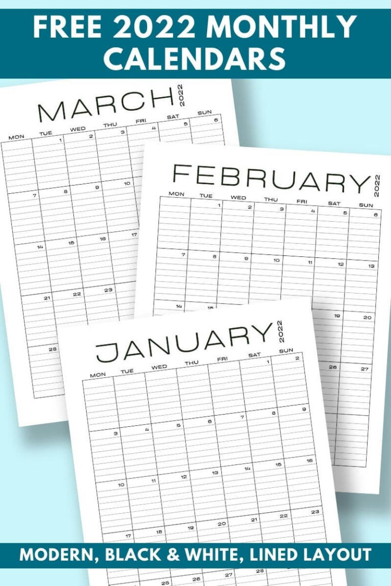 Free Printable Monthly Calendar for 2022- 4 Calendar PDFs to Print Now!