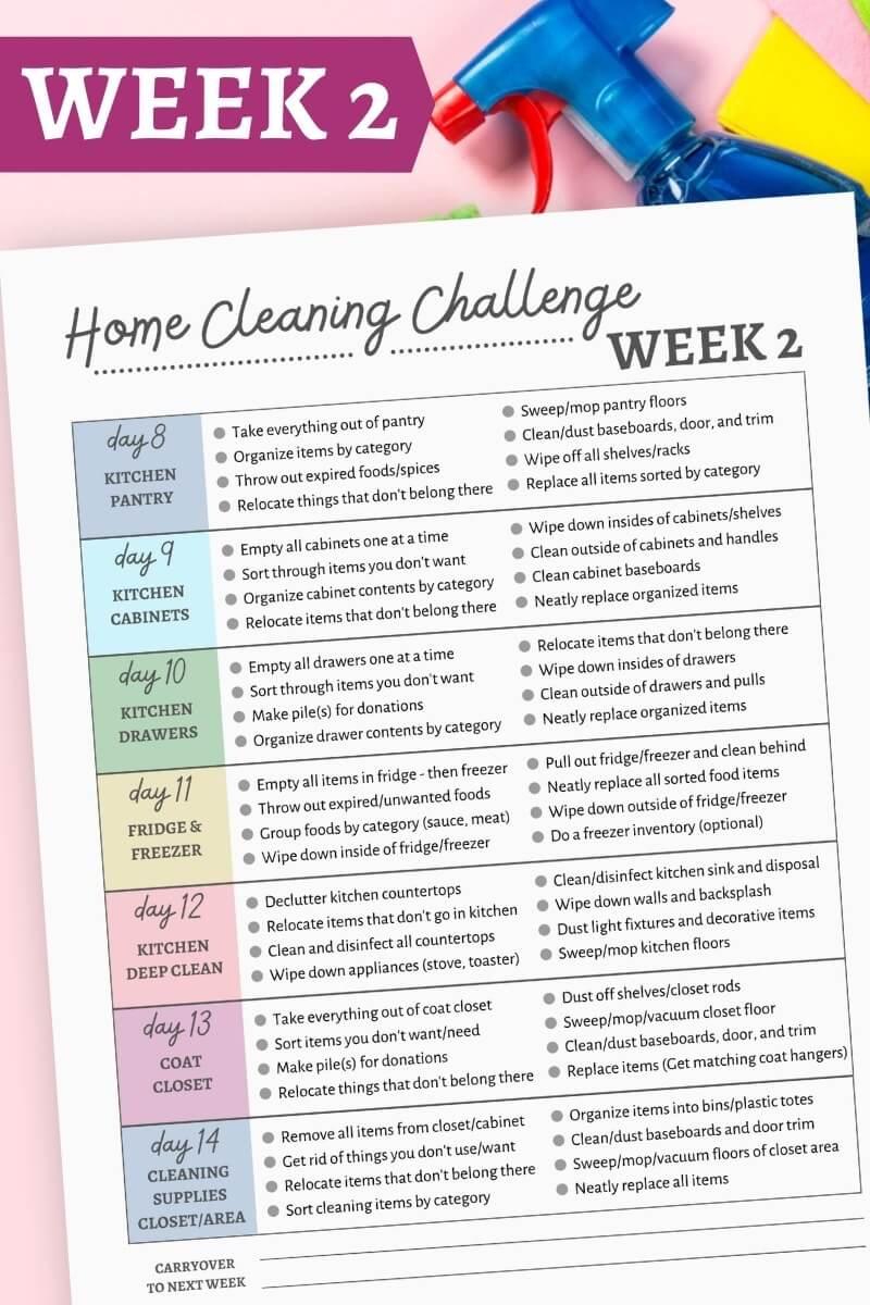 Home Cleaning and Organization Challenge - Week 2 Printable Checklist!