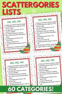 Printable Christmas Scattergories Game with 60+ Categories!