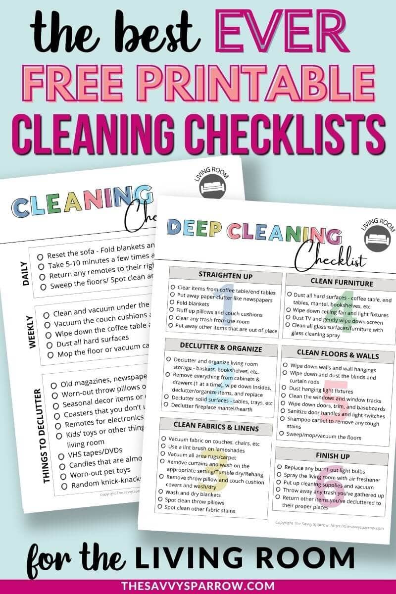 Living Room Cleaning Checklist - Free Printable to Download Now!