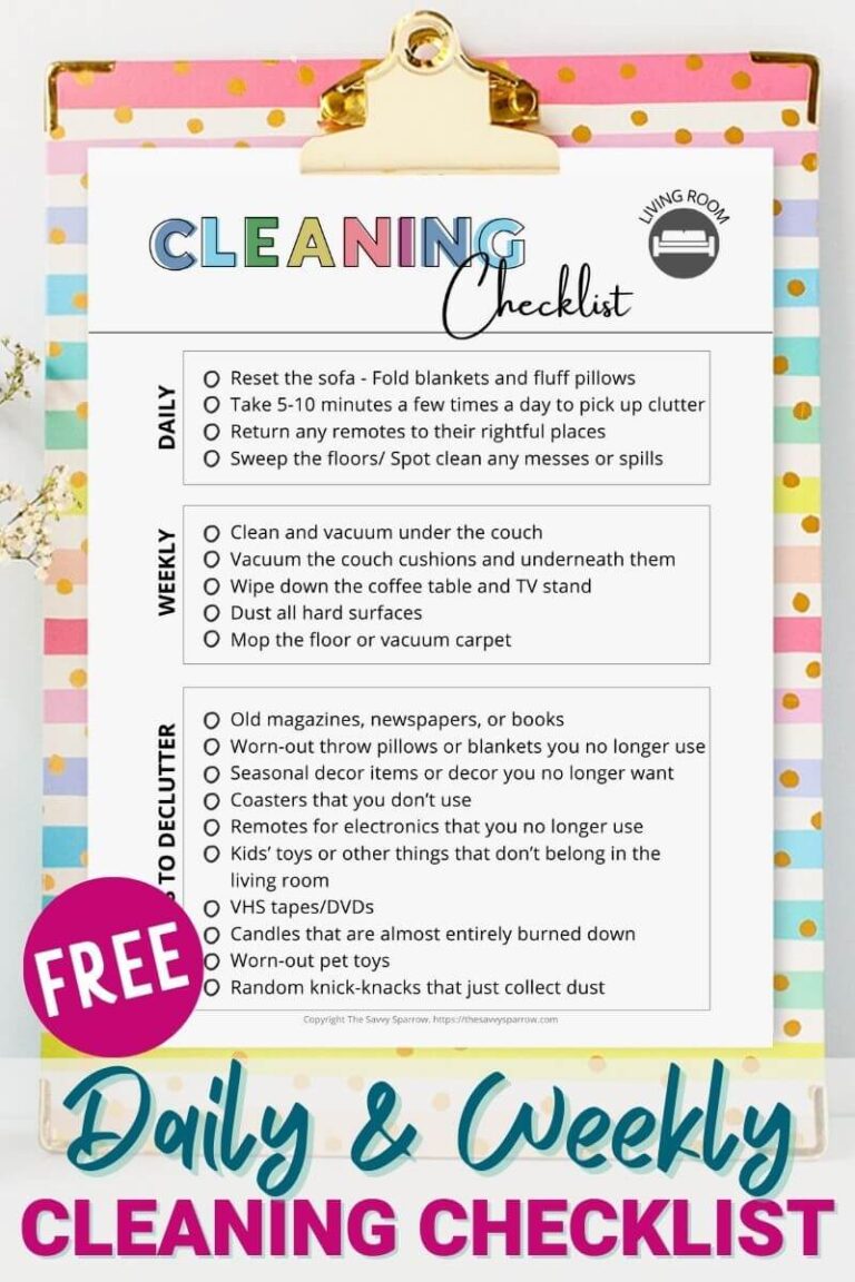 Living Room Cleaning Checklist - Free Printable to Download Now!