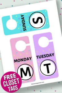 Free Printable Days of the Week Clothes Hanger Organizer Tags