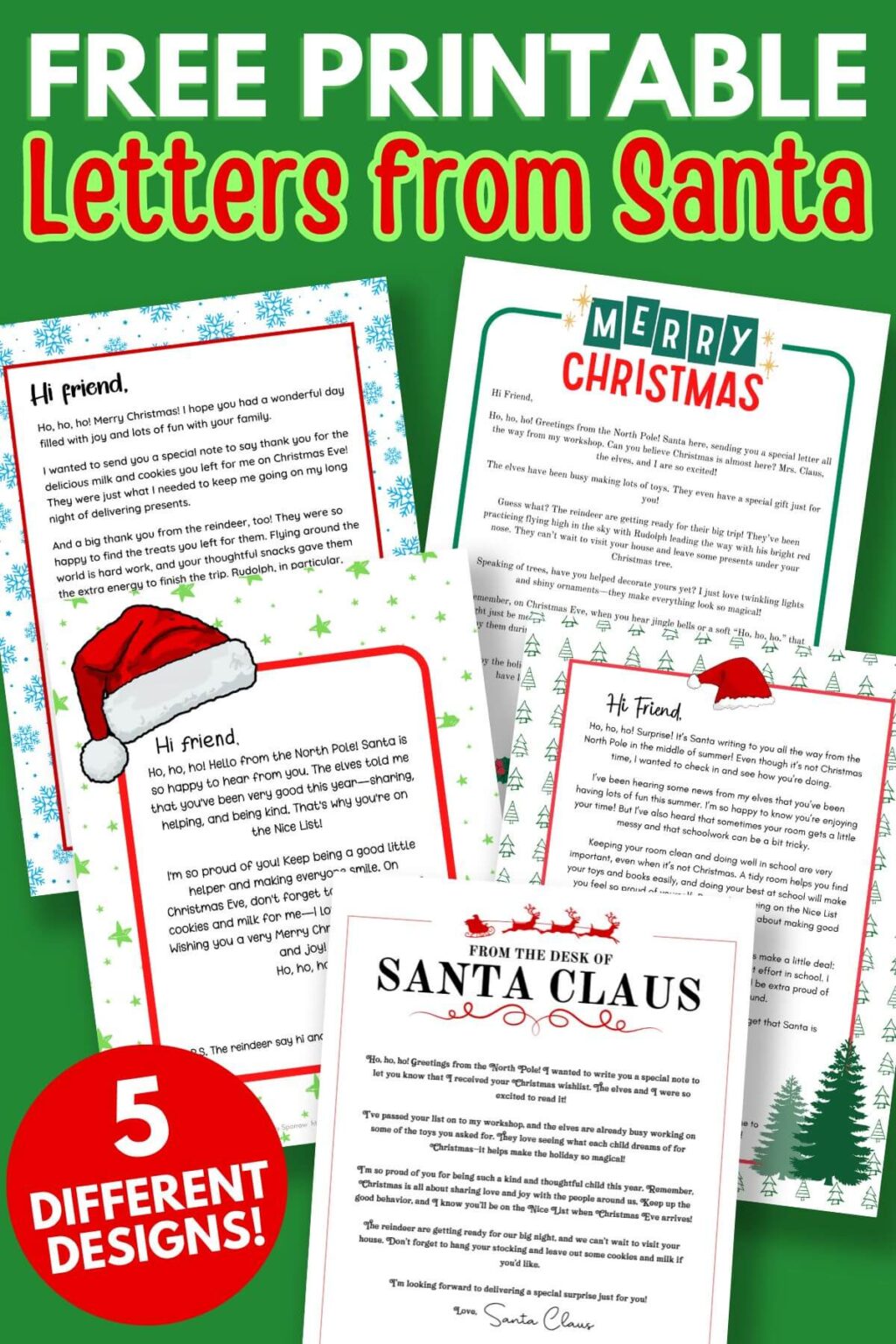 Free Printable Letters from Santa - 5 Designs to Print Now!