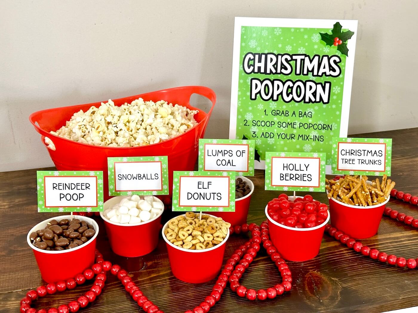 The Ultimate Christmas Popcorn Bar with Fun Mix-Ins - The Savvy Sparrow