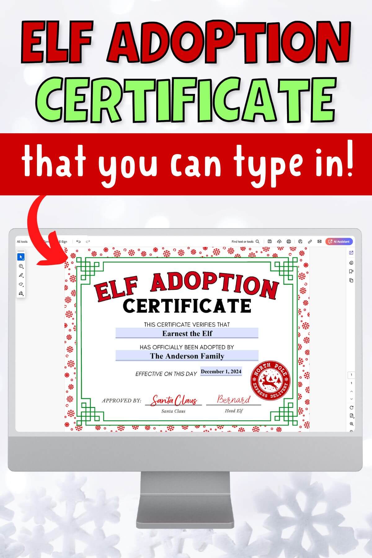 Elf Adoption Certificate - Cute Printable Template - The Savvy Sparrow