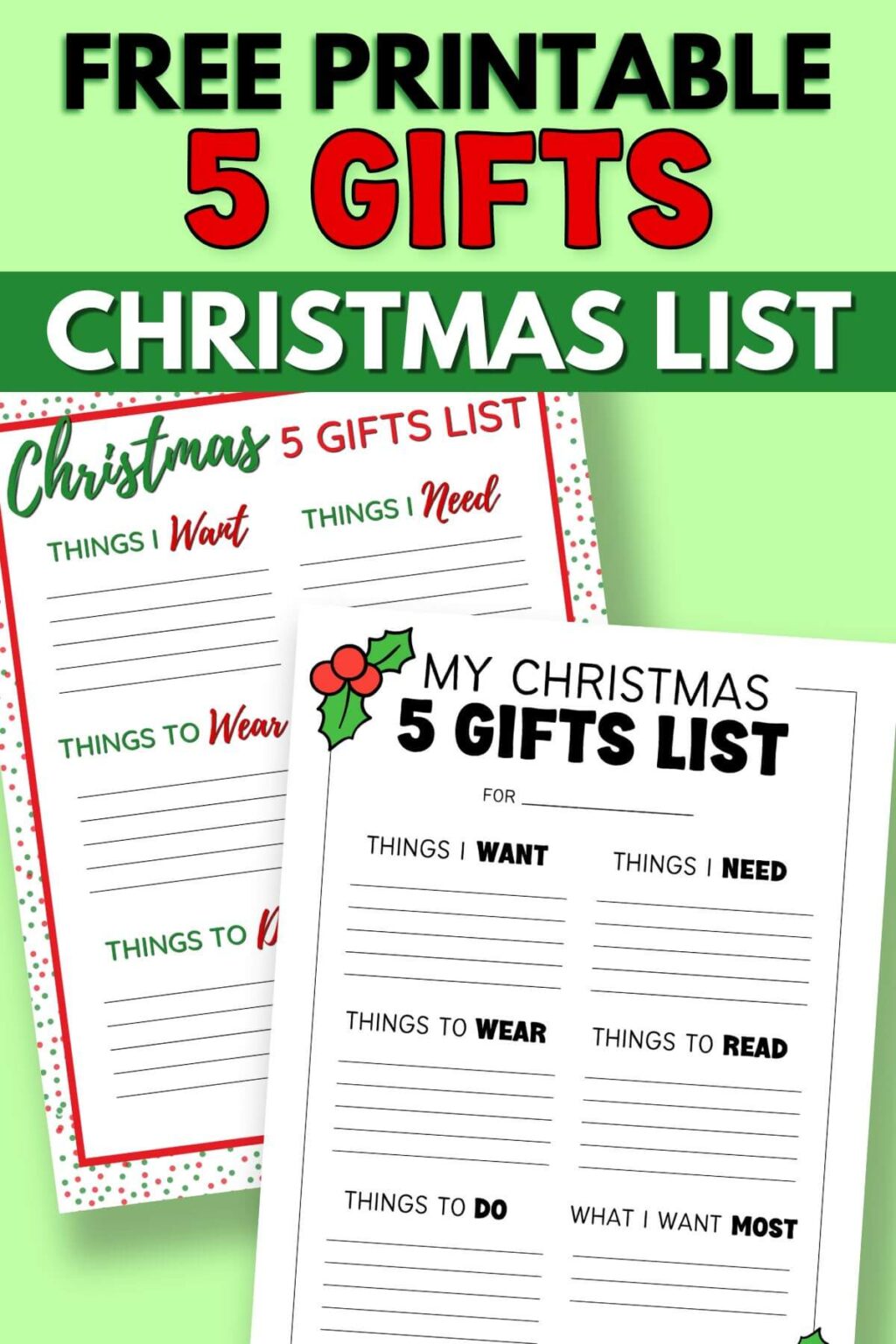 The 5 Gift Rule for Christmas and Free Printable 5 Gifts Wish List