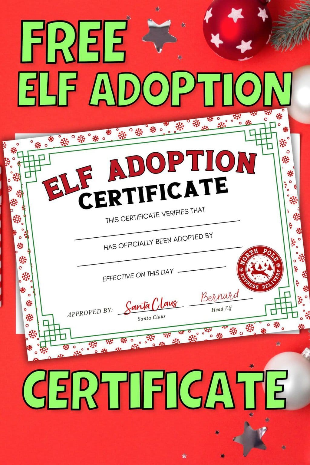 Elf Adoption Certificate - Cute Printable Template - The Savvy Sparrow