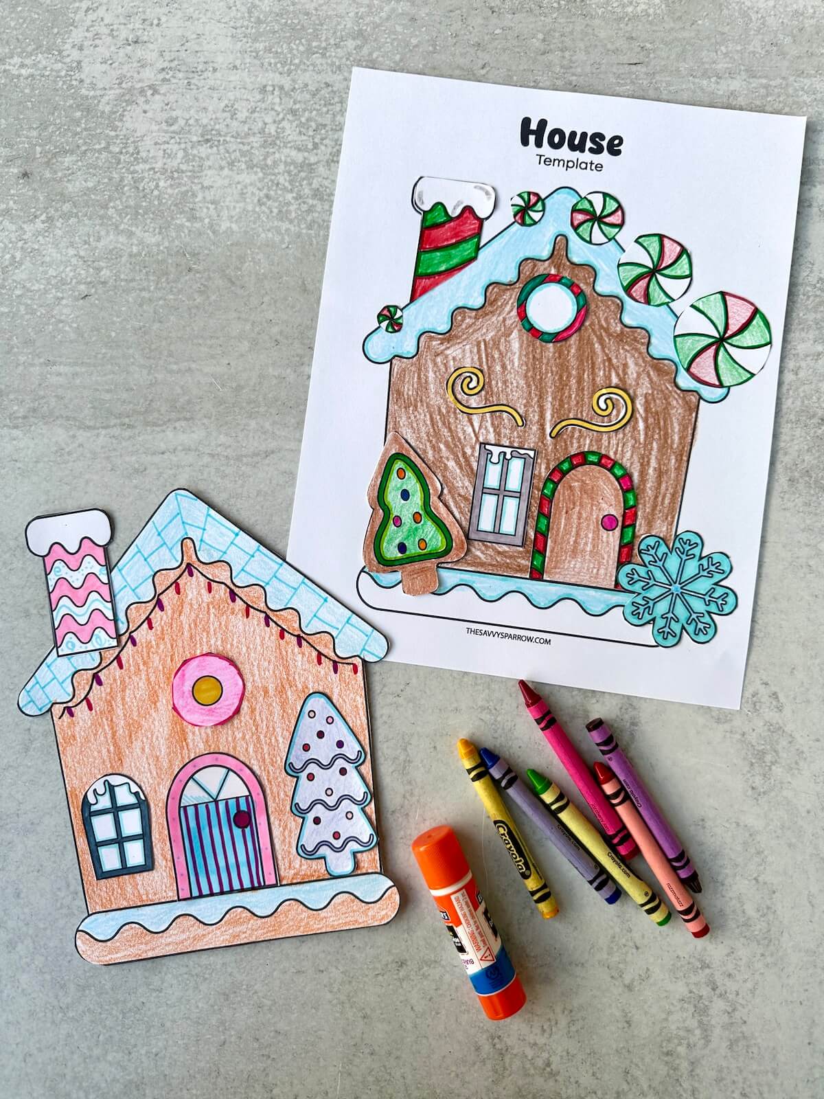 Free Printable Gingerbread House Craft for Kids - The Savvy Sparrow