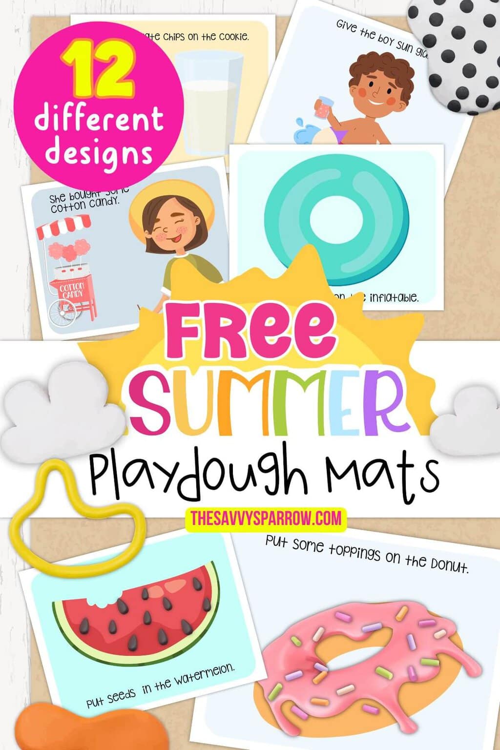 Free Printable Summer Playdough Mats for Kids - 12 Designs!