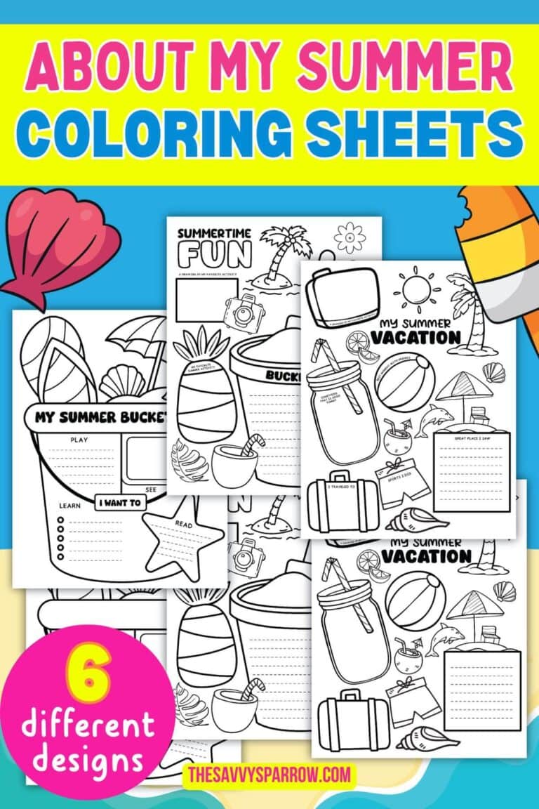 "All About My Summer" Printable Coloring Worksheets for Kids