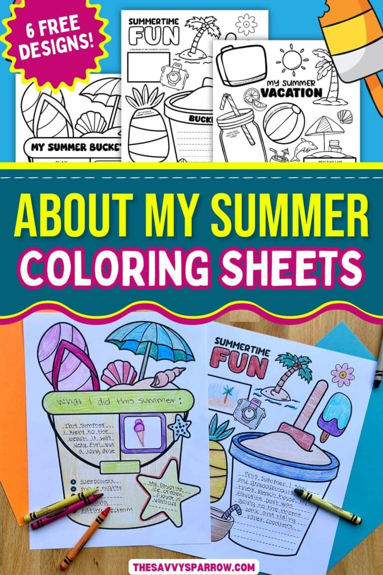 "All About My Summer" Printable Coloring Worksheets for Kids