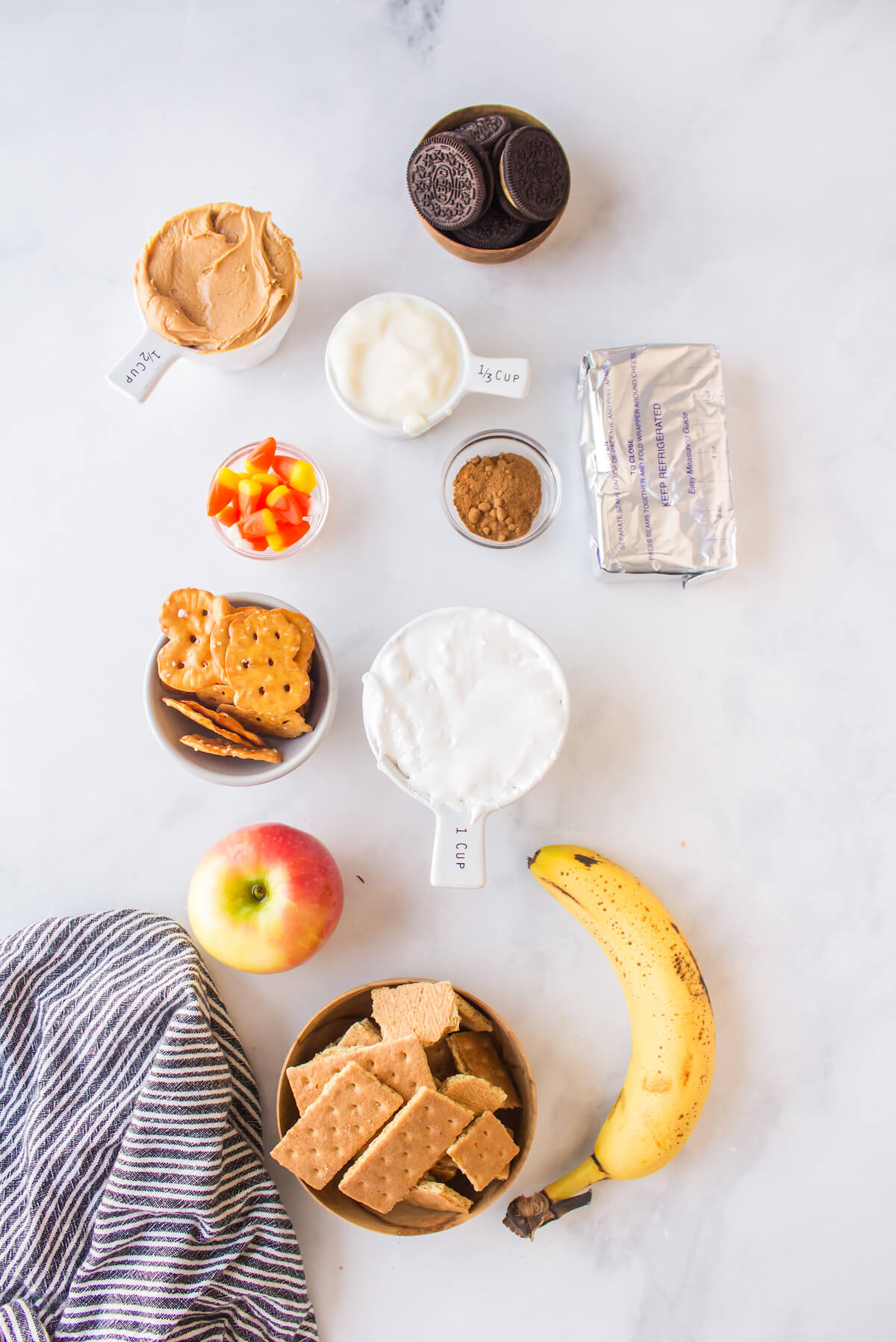 Halloween Mummy Snack Board with Peanut Butter Fluff Dip