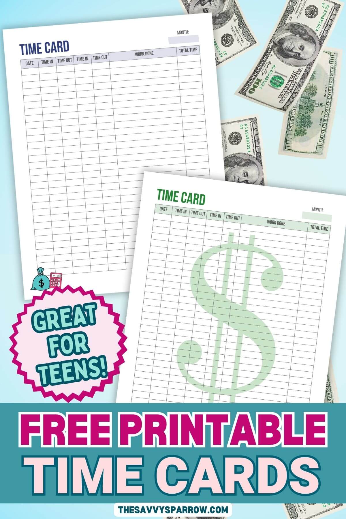 Free Printable Time Card for Teens - Great for Teaching Responsibility