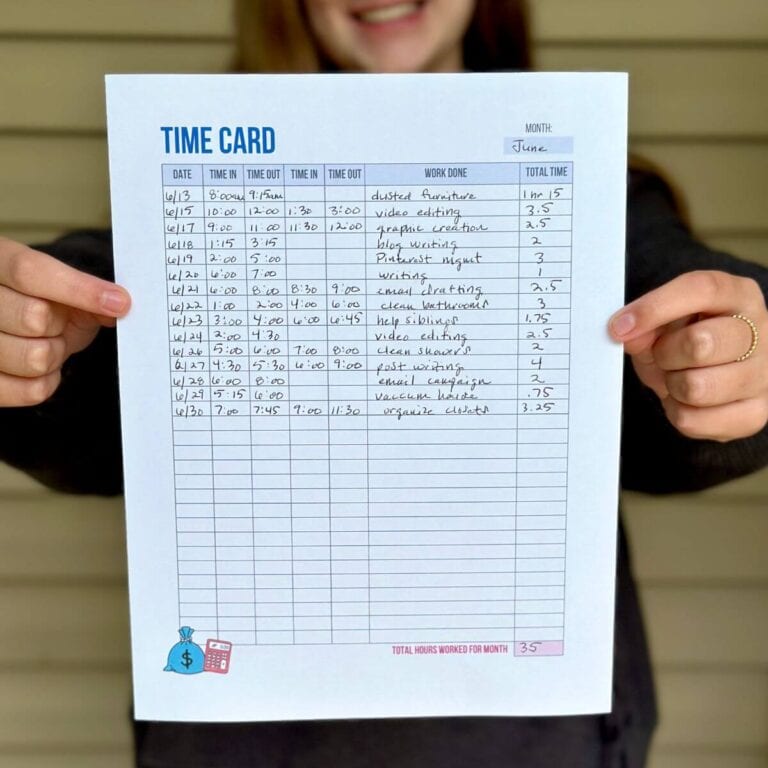 Free Printable Time Card for Teens - Great for Teaching Responsibility