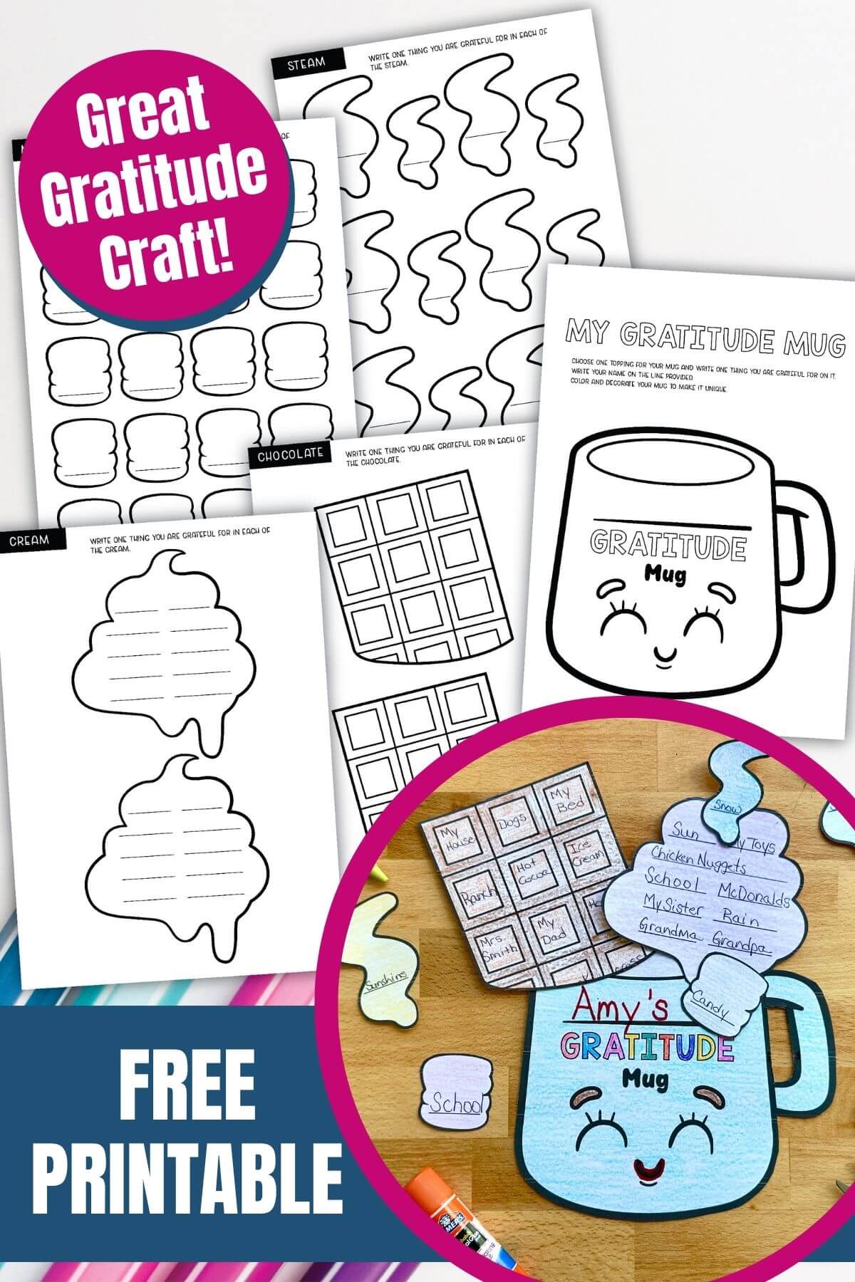 Gratitude Mugs - Free Printable Gratitude Crafts for Kids