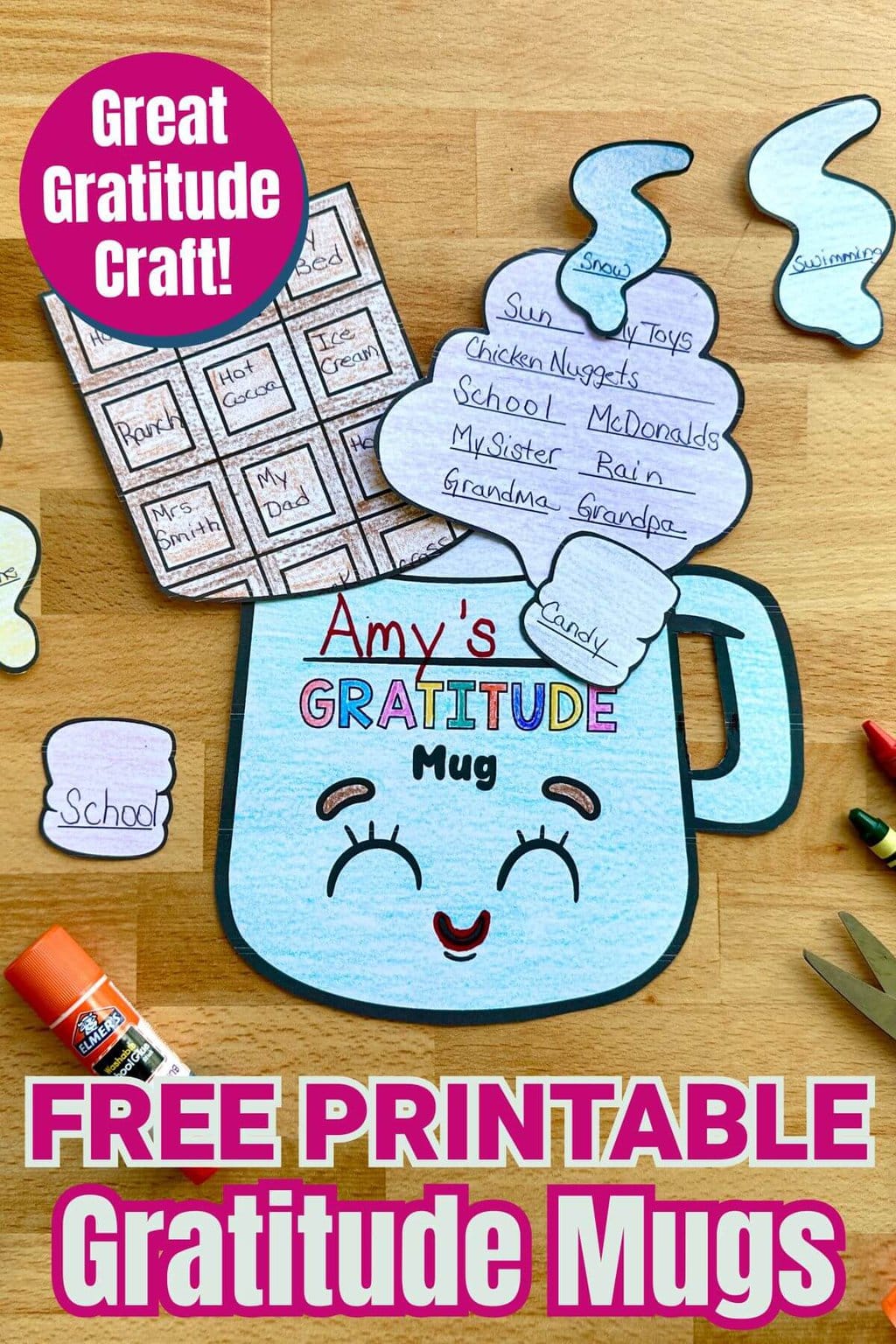 Gratitude Mugs - Free Printable Gratitude Crafts for Kids