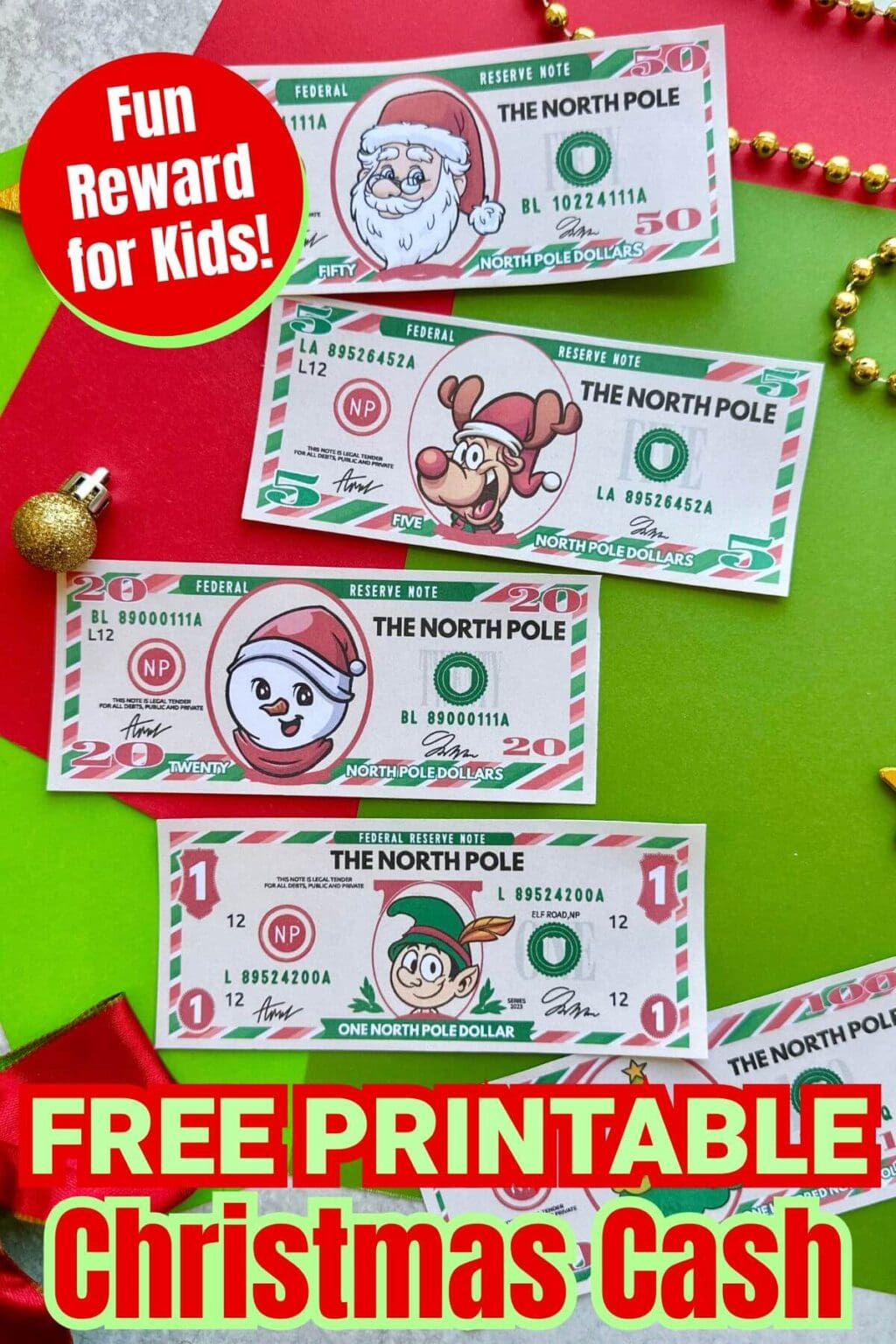 Free Printable Christmas Play Money (aka North Pole Dollars)