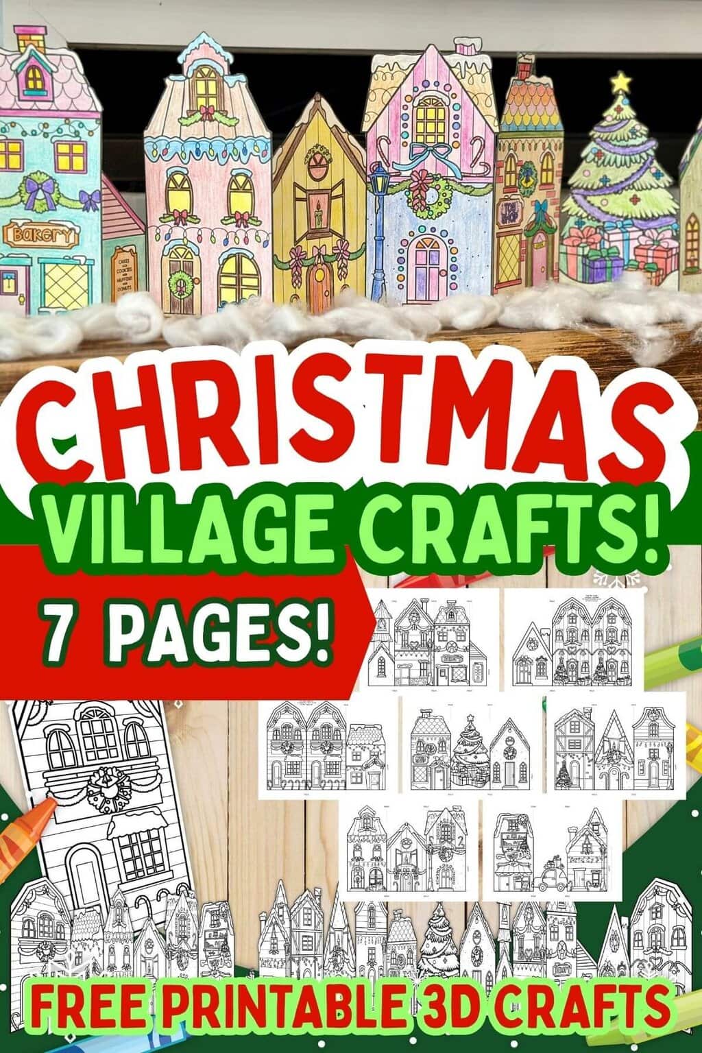 Free Printable Christmas Village Coloring Craft - 3D Paper Craft!